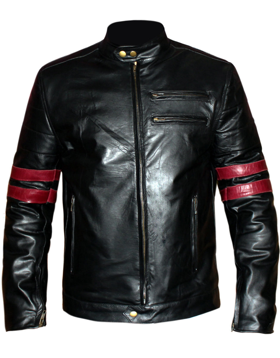 Men's Stylish Superb Real Genuine Leather Bomber Biker Jacket with Red ...